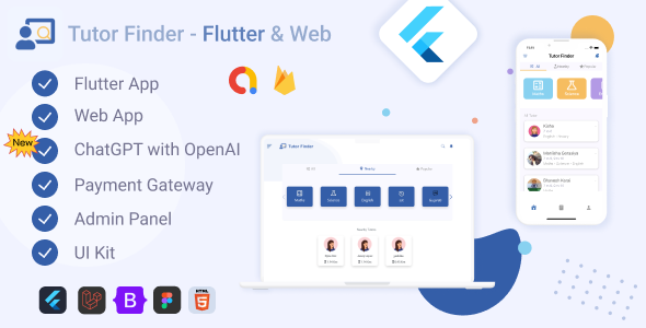 Tutor Finder - (Flutter + Web App + Admin Panel + UI) | codecanyon